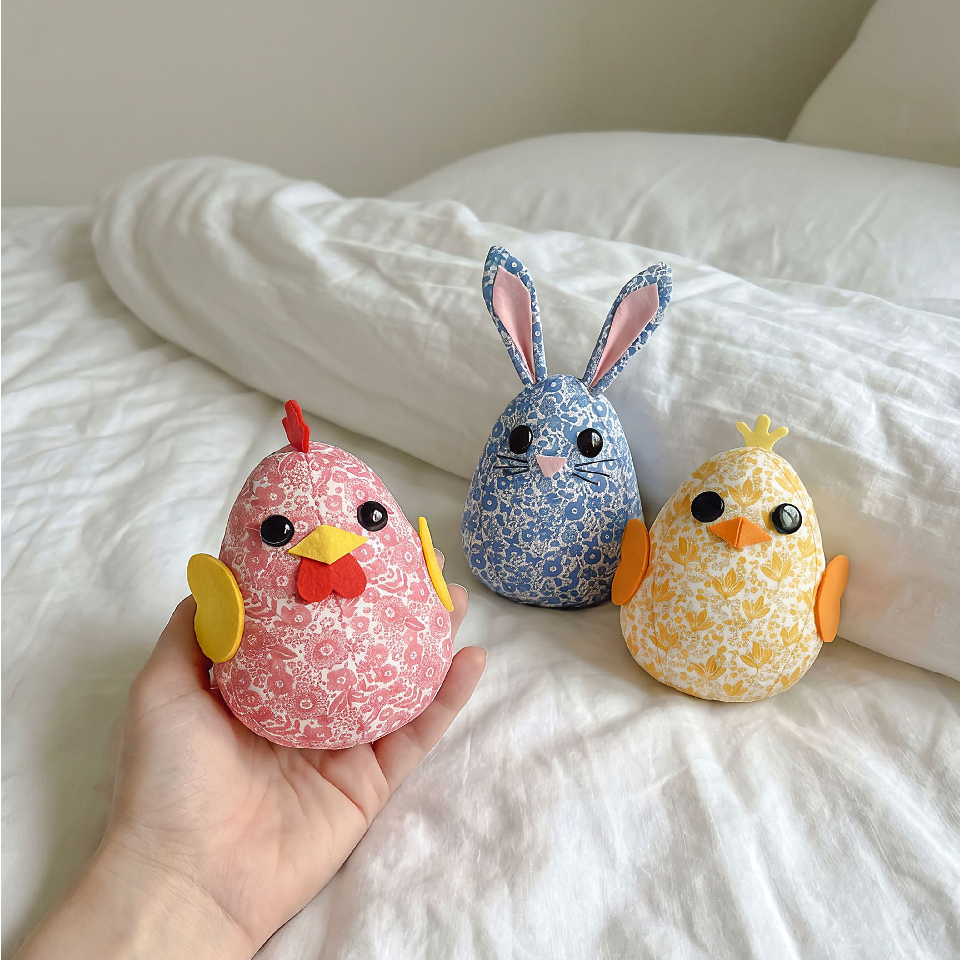 Mini Egg Plushies: Bunny, Chick & Rooster Digital PDF Pattern