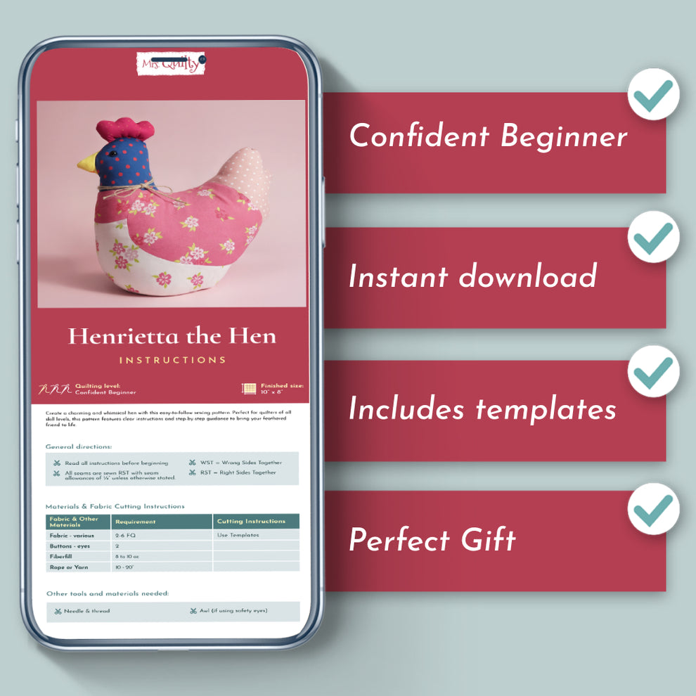 Henrietta the Hen PDF Pattern | Animal Plushie Sewing Pattern