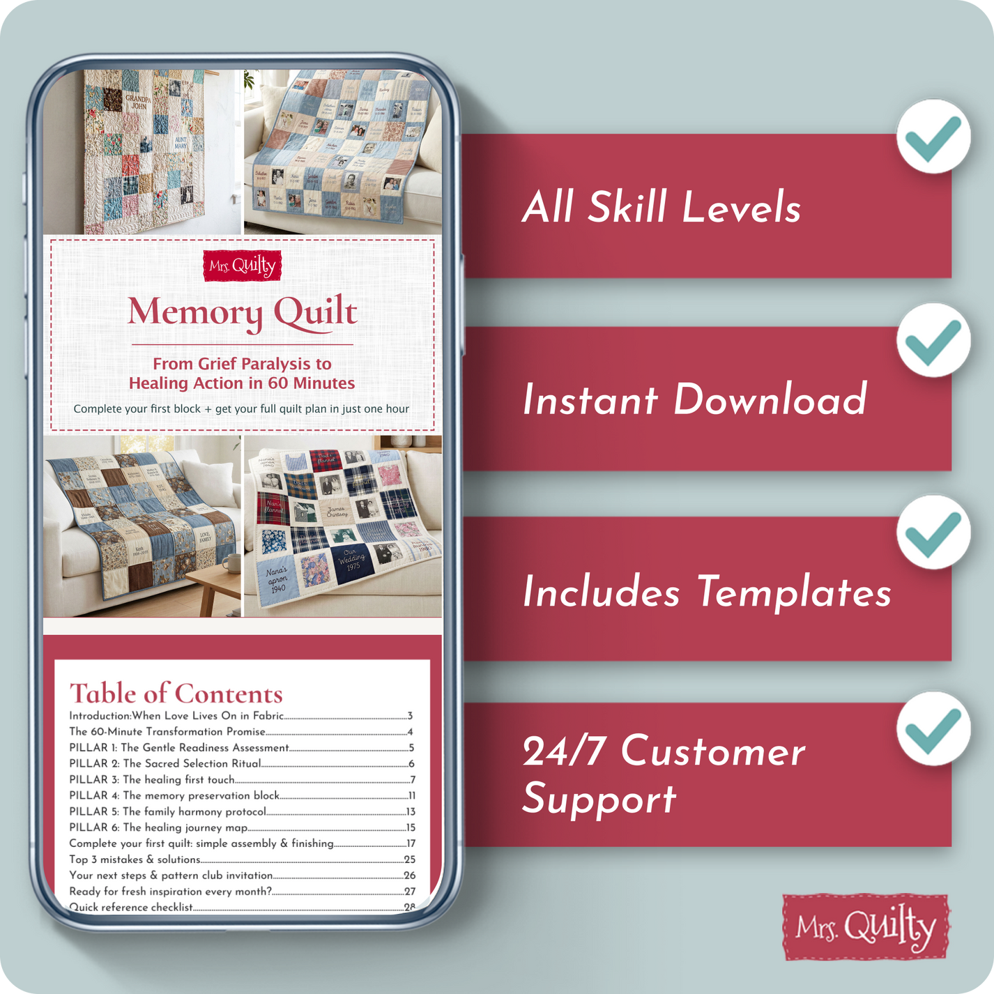 Memorial Quilt E-Book | Downloadable PDF Patterns | Mrs. Quilty