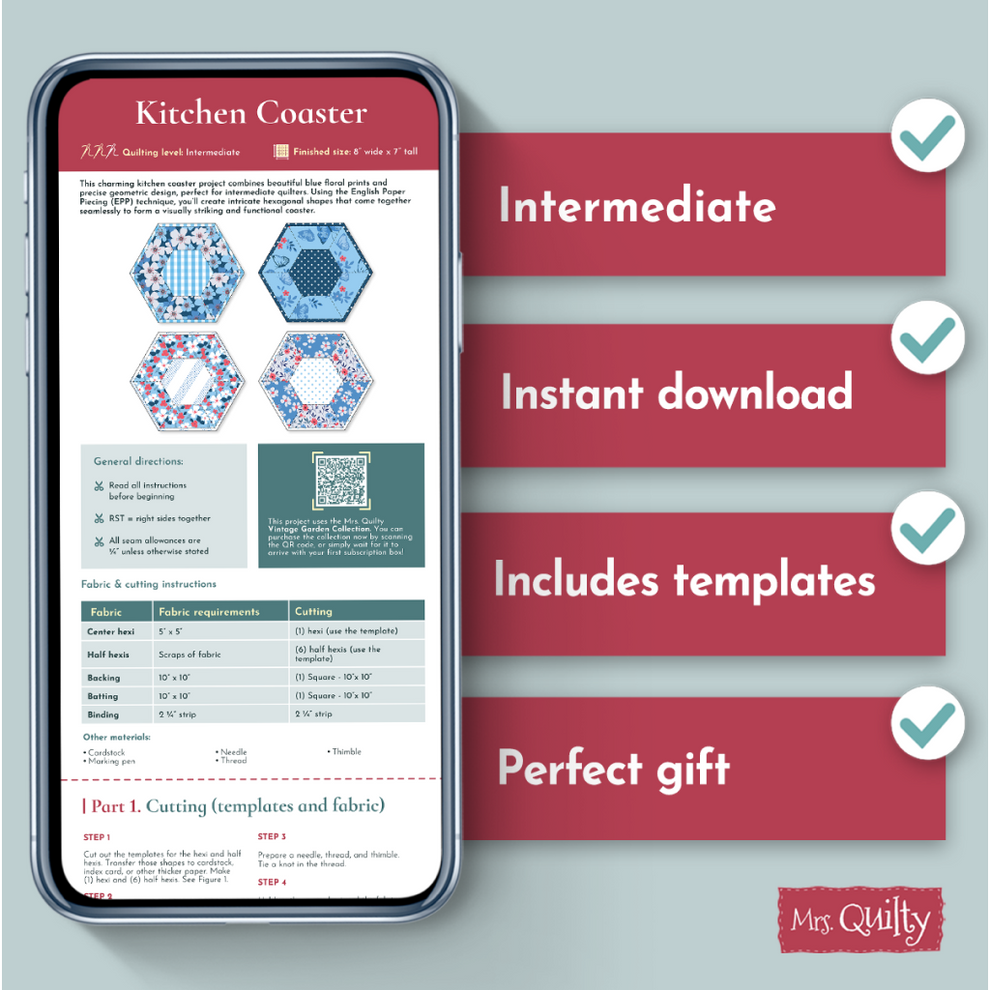 Kitchen Coaster Downloadable PDF Quilt Pattern | Mrs Quilty