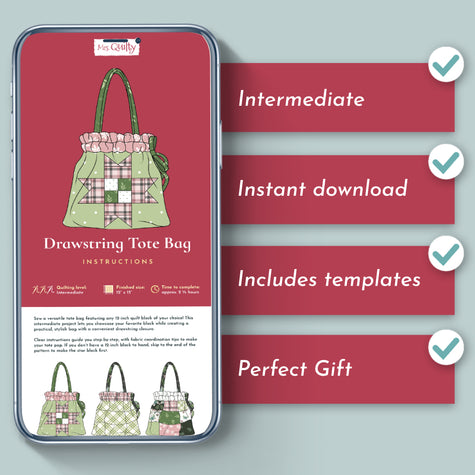 Drawstring Tote Bag PDF Quilt Pattern | Sewing | Mrs. Quilty